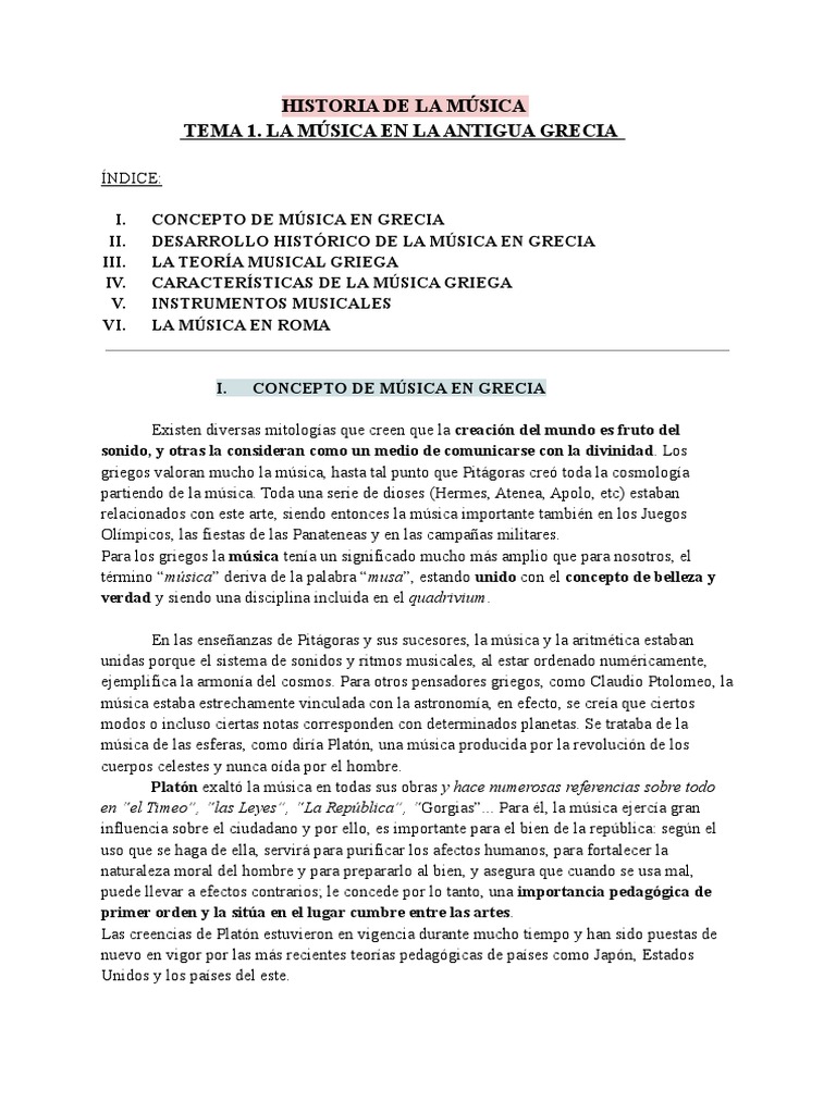 Música en la Antigua Grecia: Características | PDF | Modo (música) | Platón
