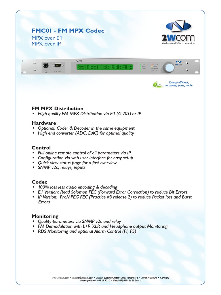 FMC01 - FM MPX Codec: MPX Over E1 MPX Over IP | PDF | Codec | Frequency ...