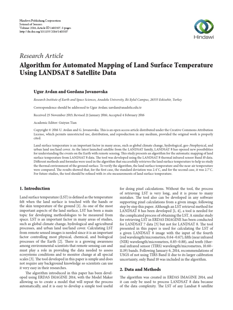 Algorithm For Automated Mapping of Land Surface Temperature Using ...