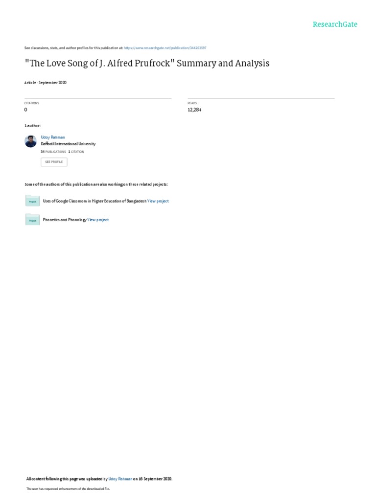 "The Love Song of J. Alfred Prufrock" Summary and Analysis: September ...