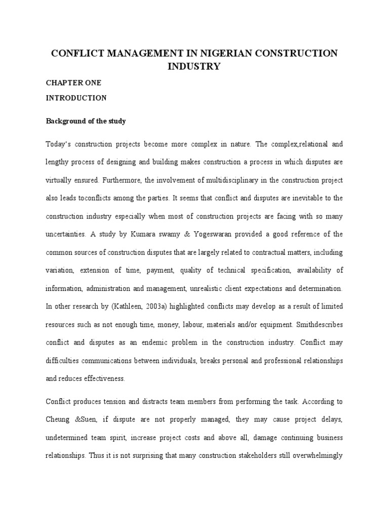 Conflict Management in Nigerian Construction Industry | PDF ...