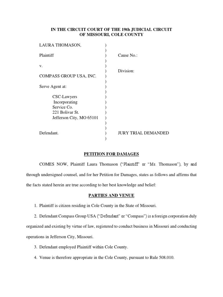 Laura Thomason - Petition For Damages | PDF | Damages | Punitive Damages