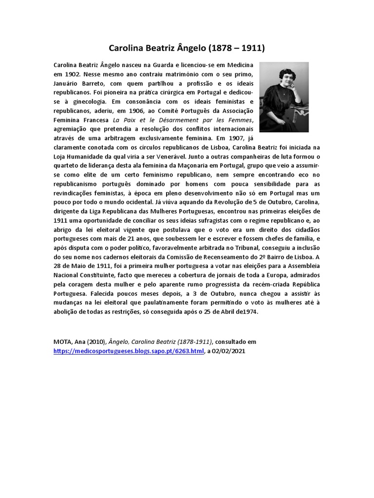 Carolina Beatriz Ângelo: Voto Feminino em 1911 | PDF