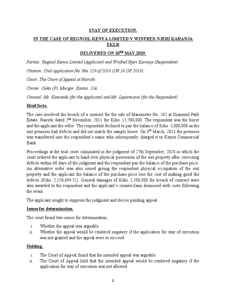 Stay of Execution | Download Free PDF | Lawsuit | Judgment (Law)