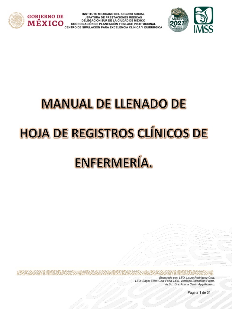 Manual de Llenado de Hoja de Enfermeria Imss 2021 | PDF | Presión sanguínea | Medicamentos con ...