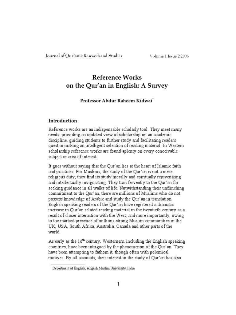 Survey of English Qur'an References | PDF | Quran | Islam