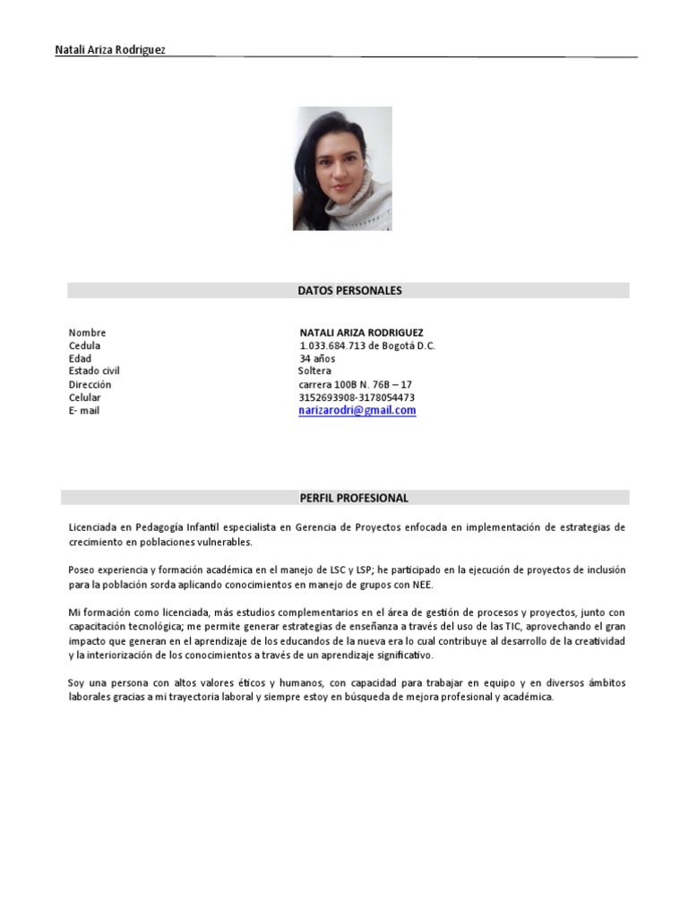 CV Lic. Ariza Docente 2 | PDF | Educación de la primera infancia | Maestros