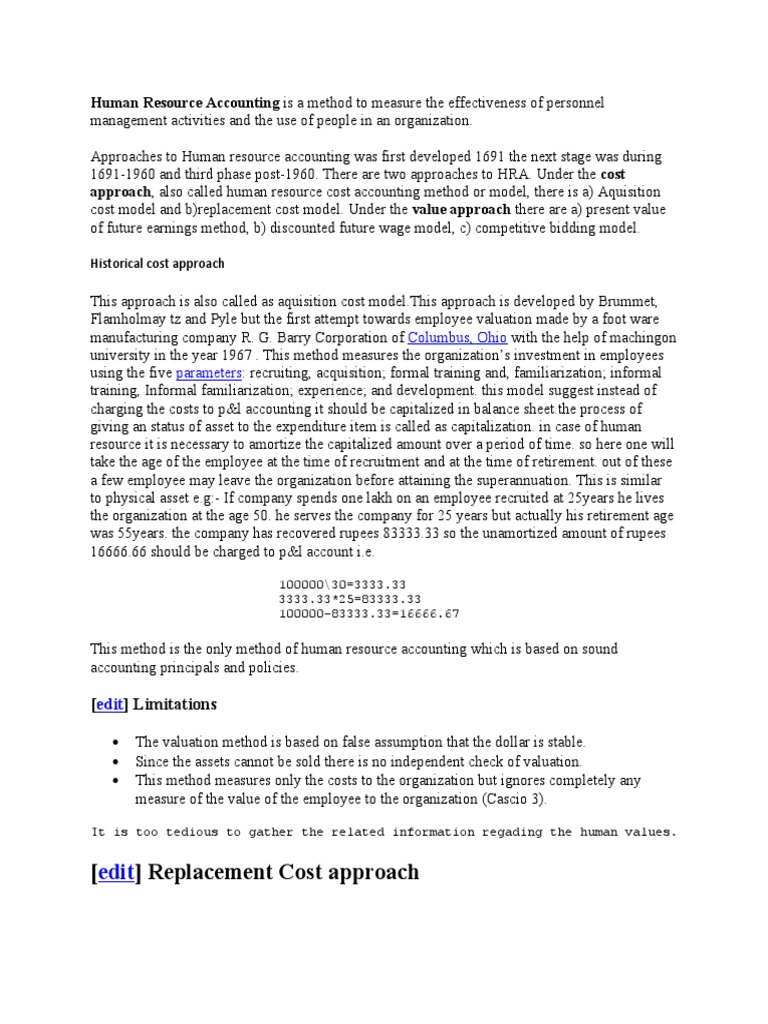 Replacement Cost Approach: Human Resource Accounting Is A Method To ...