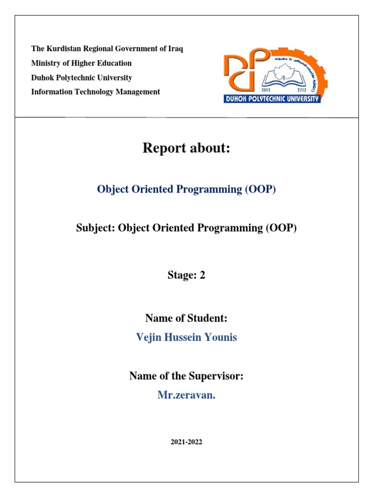 Vejin Hussein Younis Oop Pdf Object Oriented Programming Object Computer Science 4916