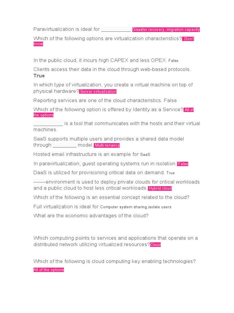 Cloud Computing Answers | PDF | Cloud Computing | Virtualization