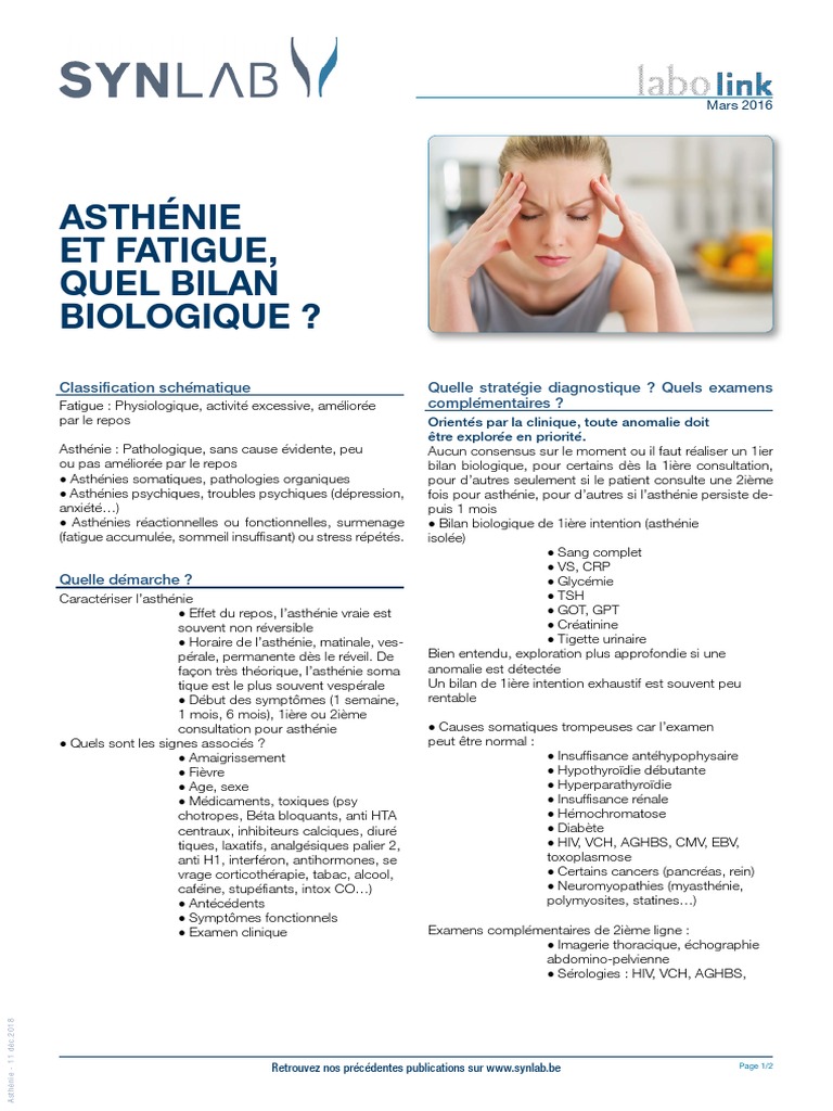 Asthénie Et Fatigue, Quel Bilan Biologique ? | PDF | Spécialités ...