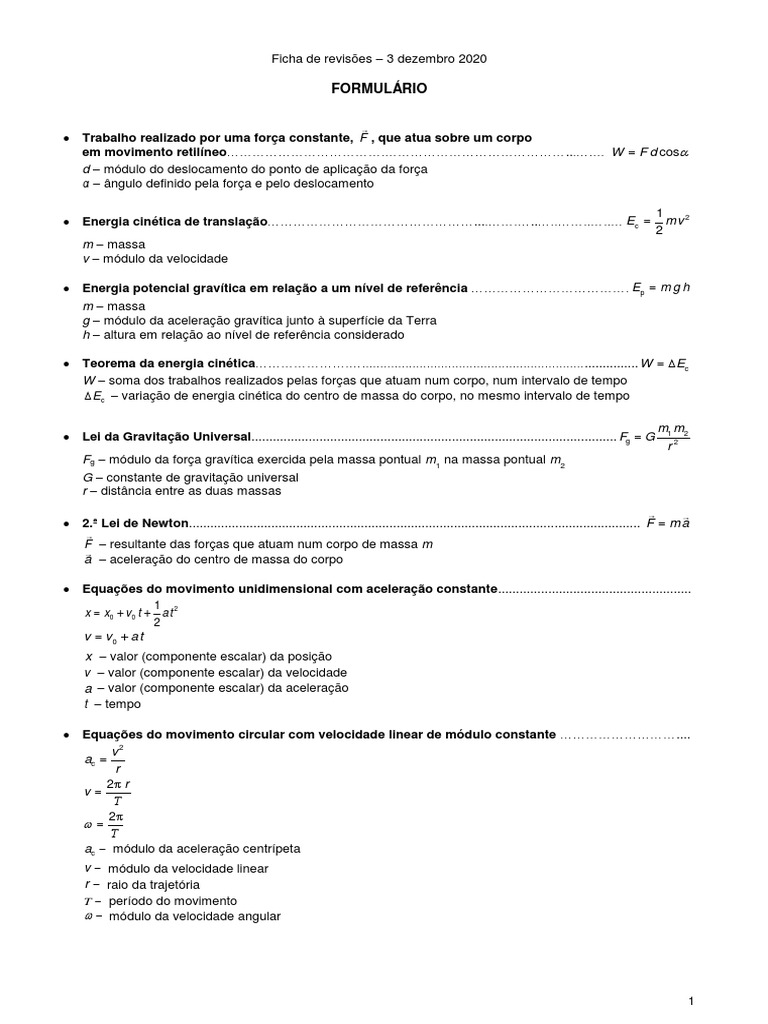 Ficha Revisões FQ 11º Ano - 3 DEZ 2020 | PDF | Ondas | Massa