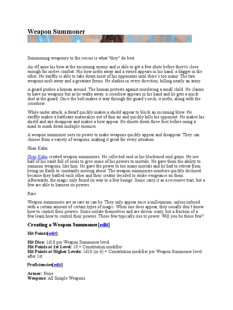 Weapon Summoner Class Guide | PDF | History