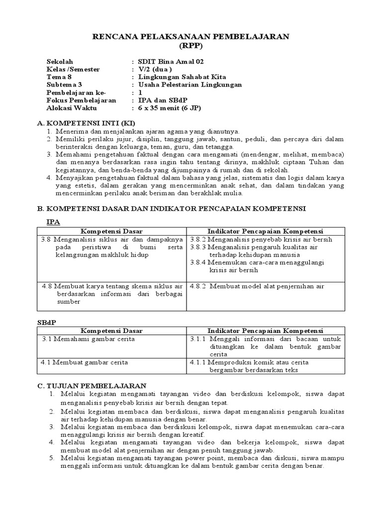 RPP PJBL Kelas 5: Pelestarian Lingkungan | PDF | Karier & Perkembangan ...