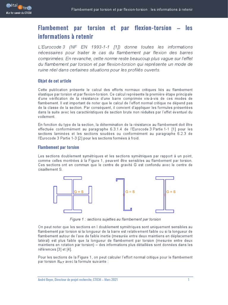 Flambement Par Torsion Et Par Flexion Torsion Les Informations A ...