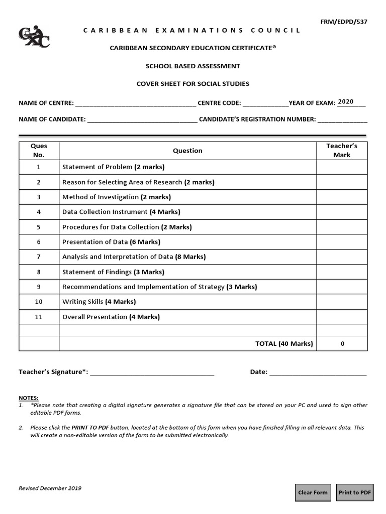 CSEC SocStud CoverSheetForESBA Fillable Dec2019 | PDF | Computing
