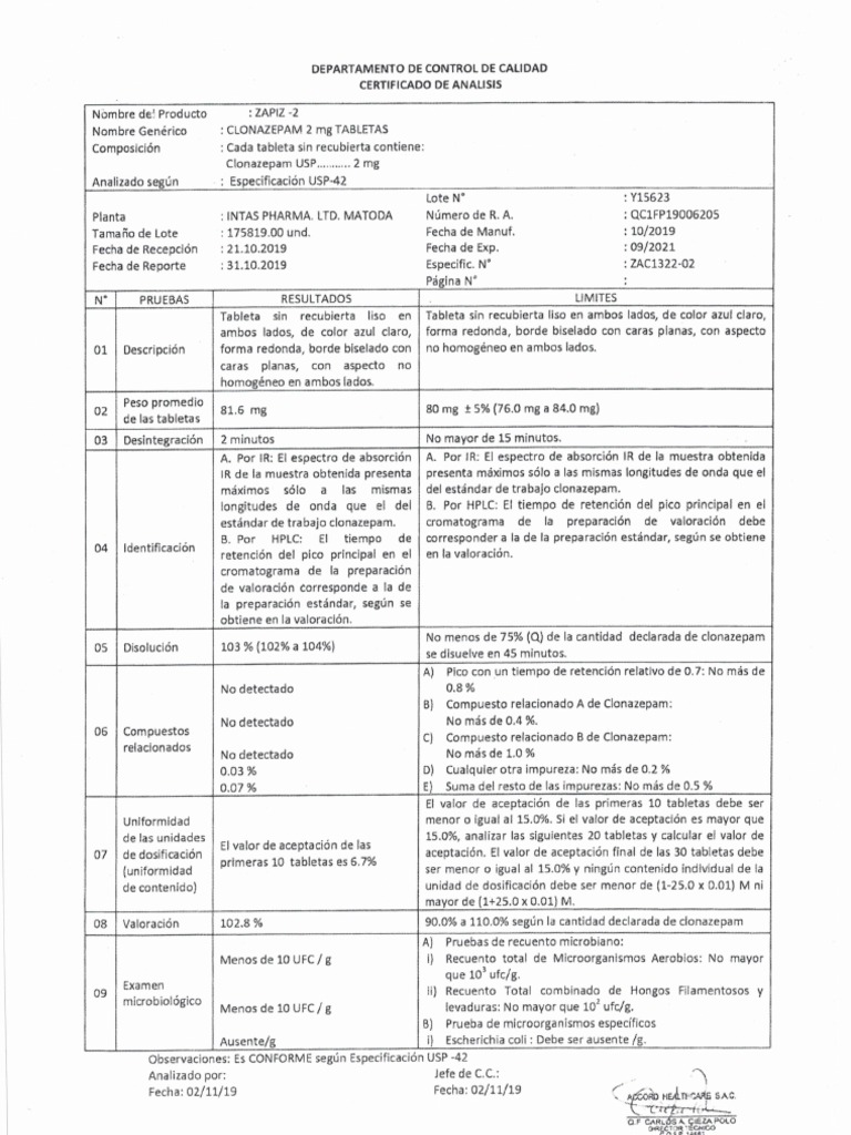 Y15623 ZAPIZ - 2 - CLONAZEPAM 2mg - PROTOCOLO | PDF