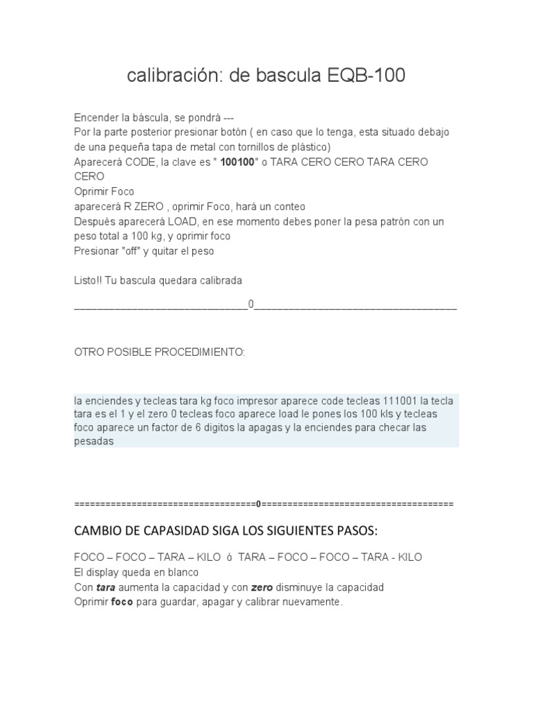 Calibración de Bascula EQB | PDF | Métodos y materiales de enseñanza