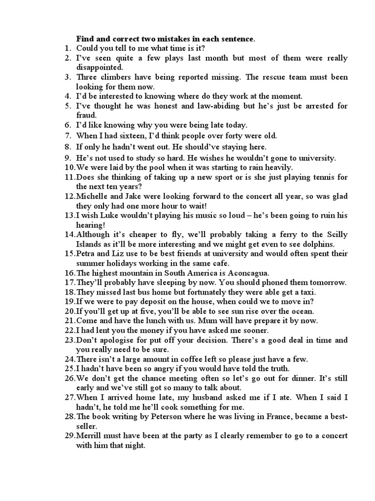 Find and Correct Two Mistakes in Each Sentence | PDF