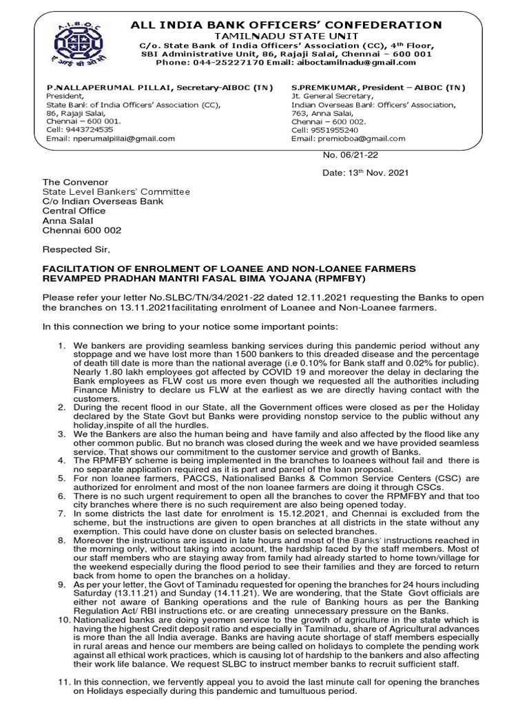 All India Bank Officers' Confederation: Tamilnadu State Unit | PDF ...