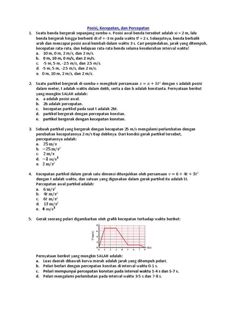 Soal Latihan Kecepatan dan Percepatan | PDF | Metode & Bahan Ajar ...