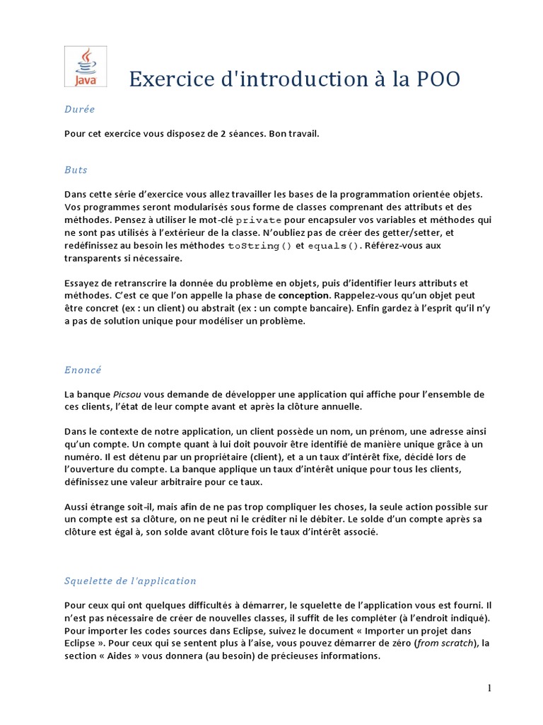 Exercice Introduction POO | PDF | Programmation orientée objet | Banques