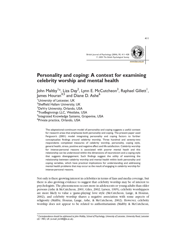 Celebrity Worship's Impact on Mental Health | PDF | Extraversion And ...