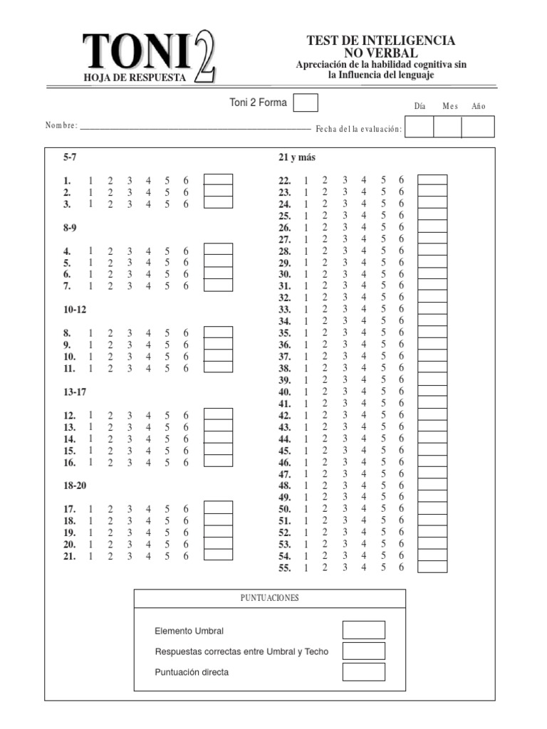 03 TEST TONI 2 - Hoja de Respuestas A | PDF