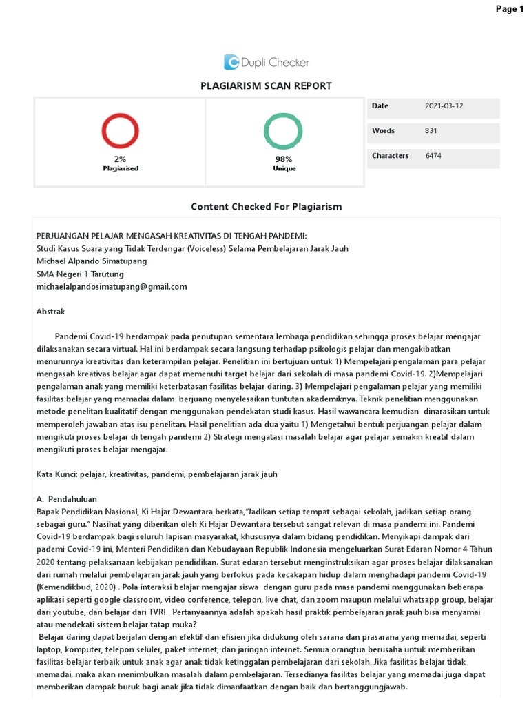Duplichecker Plagiarism Report | PDF