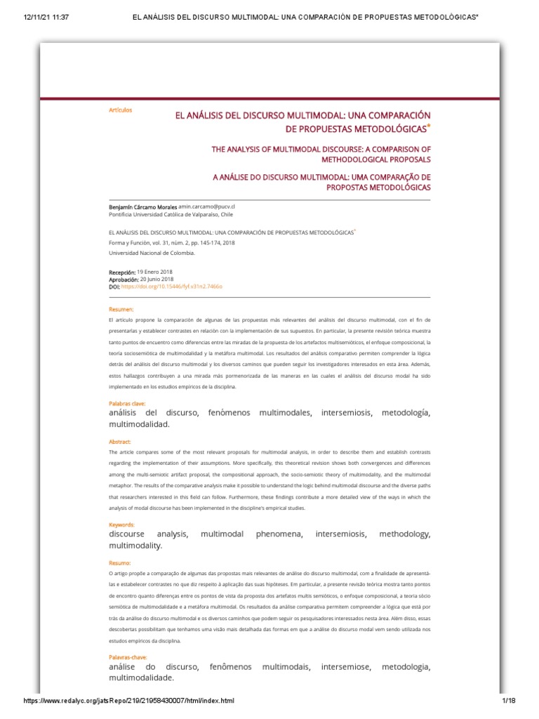 El Análisis Del Discurso Multimodal - Una Comparación de Propuestas Metodológicas | PDF ...