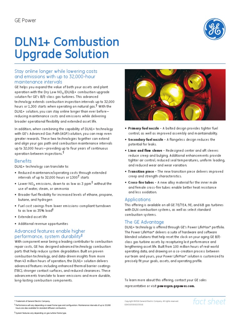 DLN One Plus Fact Sheet | PDF | Combustion | Gas Turbine