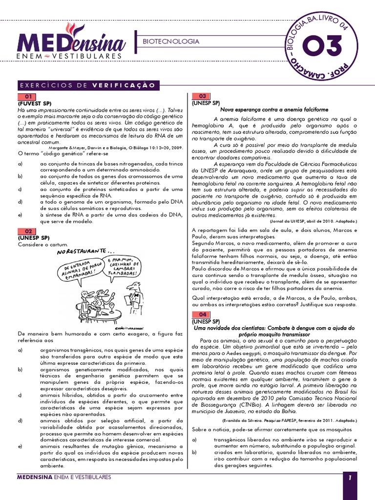 LISTA 03 - Biotecnologia | PDF | Genética | Engenharia Genética