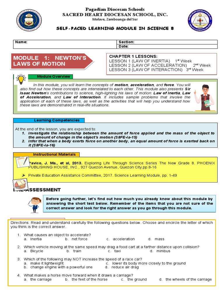Science 8 Module 1 | PDF | Force | Newton's Laws Of Motion