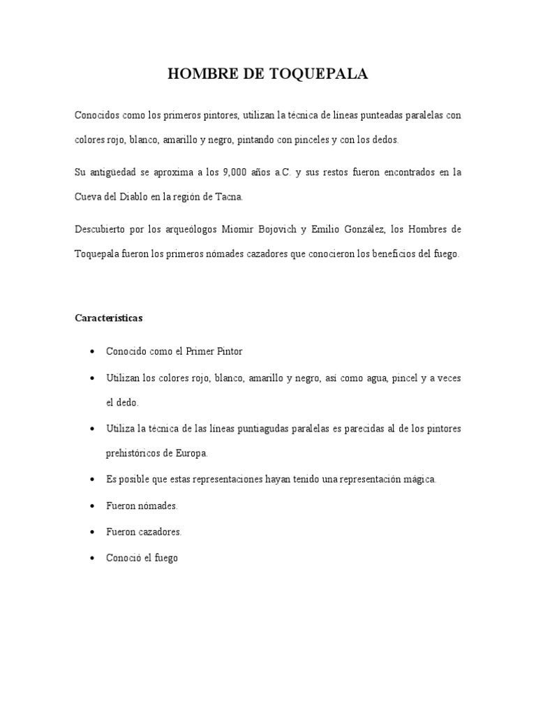 Hombre de Toquepala: Características | PDF