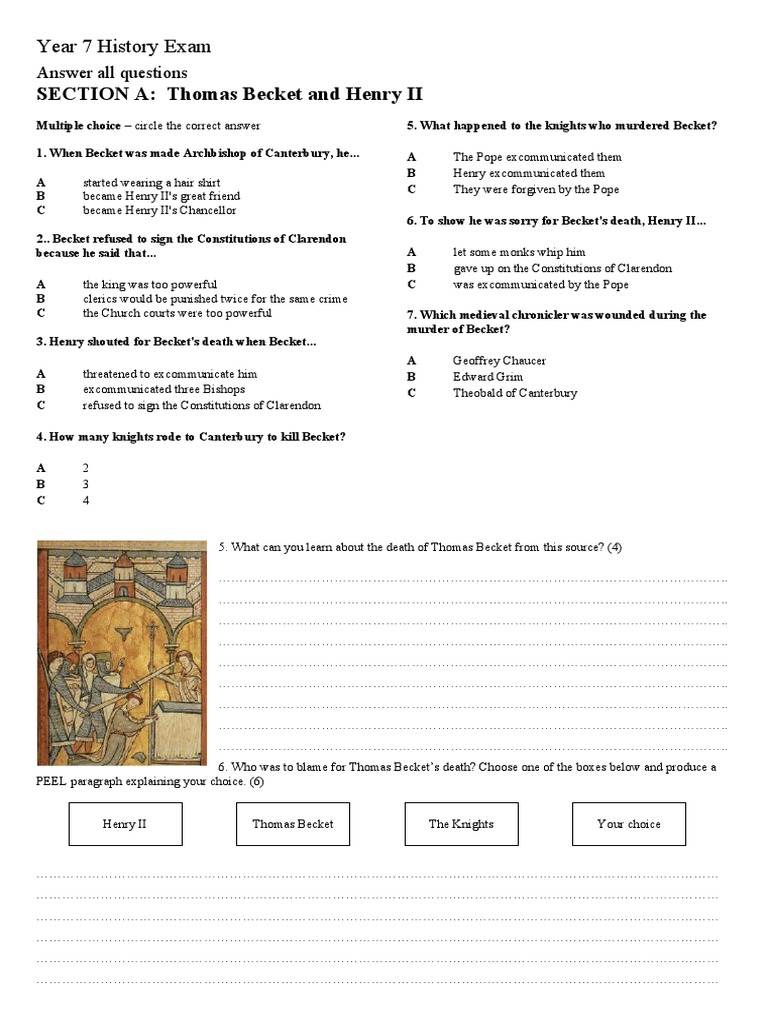 Year 7 History Exam Final | PDF