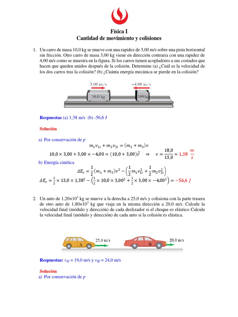 Ejercicios Cantidad de Movimiento y Colisiones - SOL | PDF | Mecánica | Ciencias fisicas