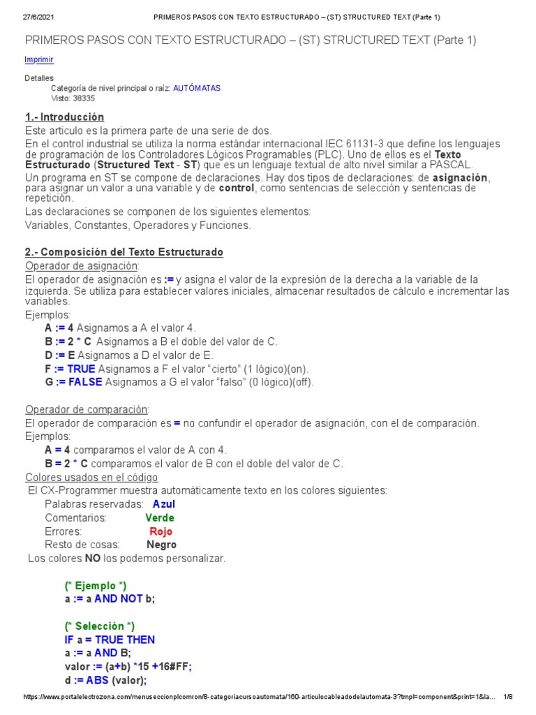 PRIMEROS PASOS CON TEXTO ESTRUCTURADO - (ST) STRUCTURED TEXT (Parte 1 ...