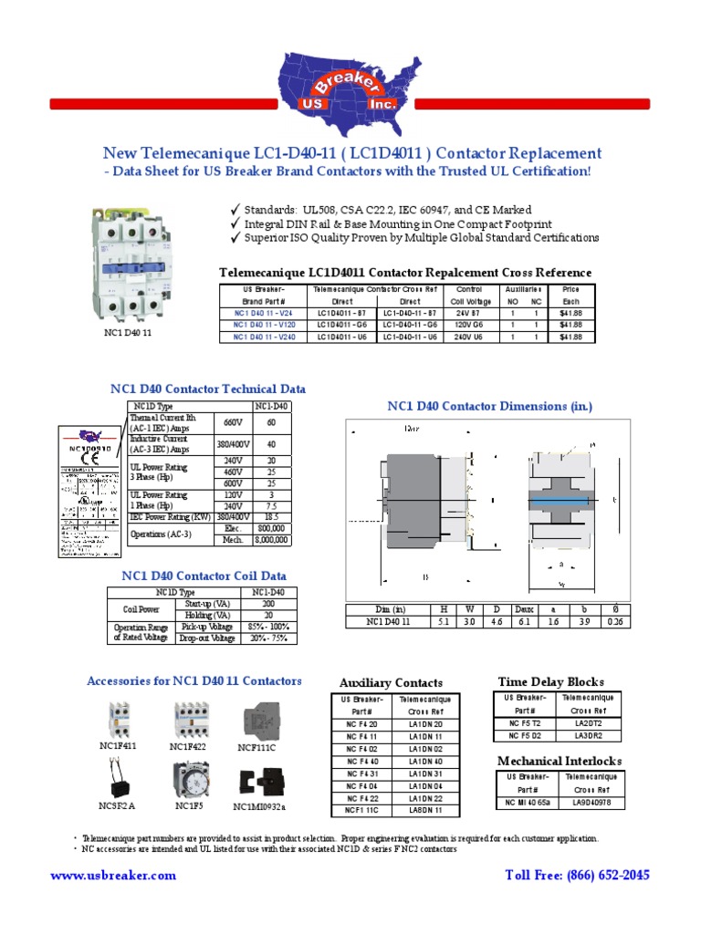 LC1D4011 Telemecanique LC1-D40-11 Contactor Replacement | PDF ...