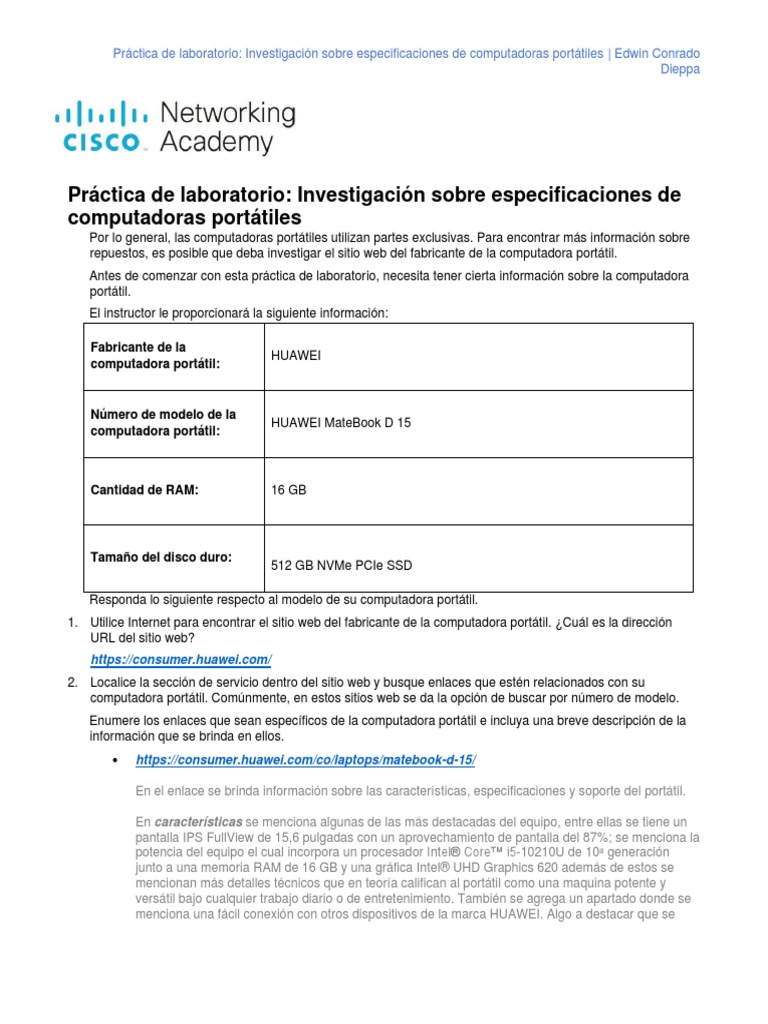 7.7.2.4 Lab - Research Laptop Specifications - Edwin Conrado | PDF ...