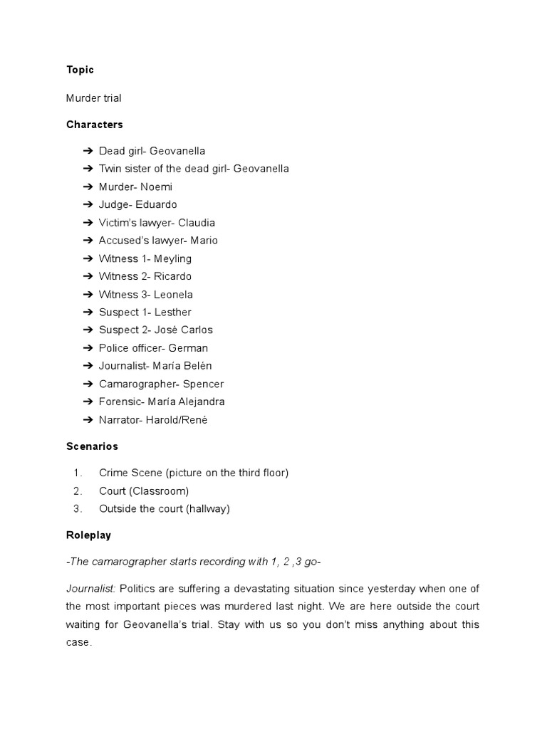 Murder Case Trial Roleplay | Download Free PDF | Witness | Judge