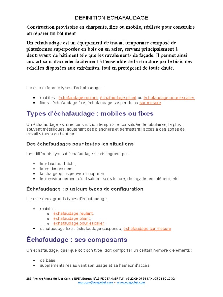 Types et définitions d'échafaudages | PDF | Échafaudage