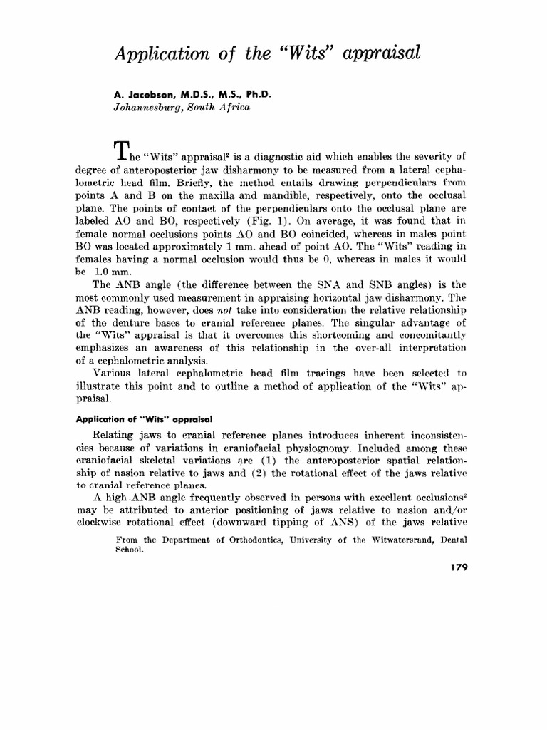 Application of The "Wits" Appraisal: A. Jacobson, M.D.S., M.S., PH.D ...