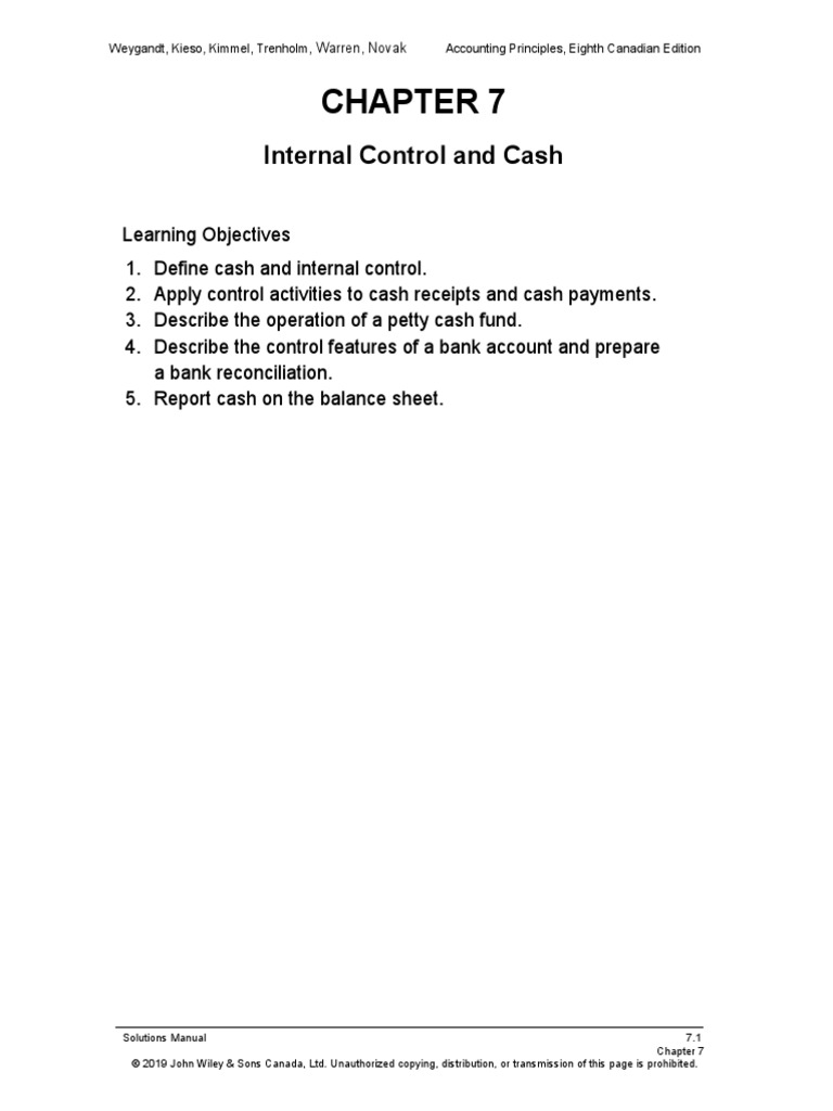 Accounting Principles Chapter 7 Solution Manual | PDF | Cheque | Banks