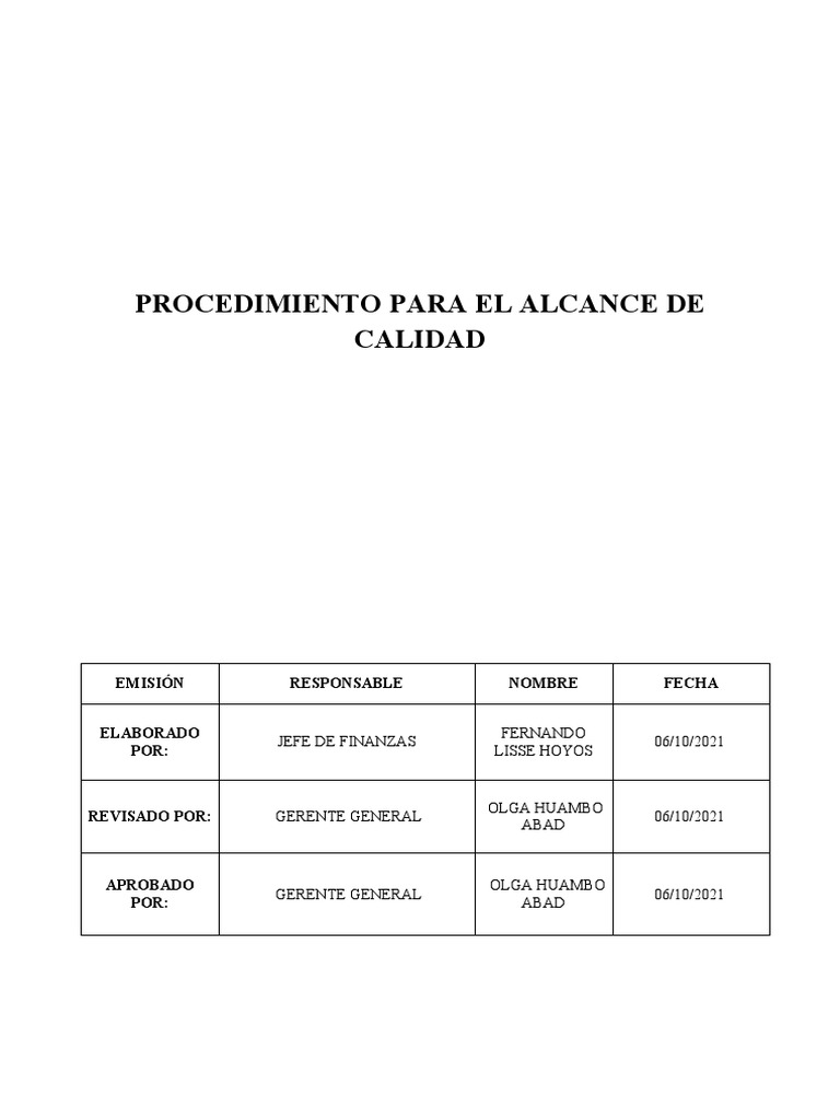 Procedimiento Alcance de Calidad SGC | PDF | Calidad (comercial ...