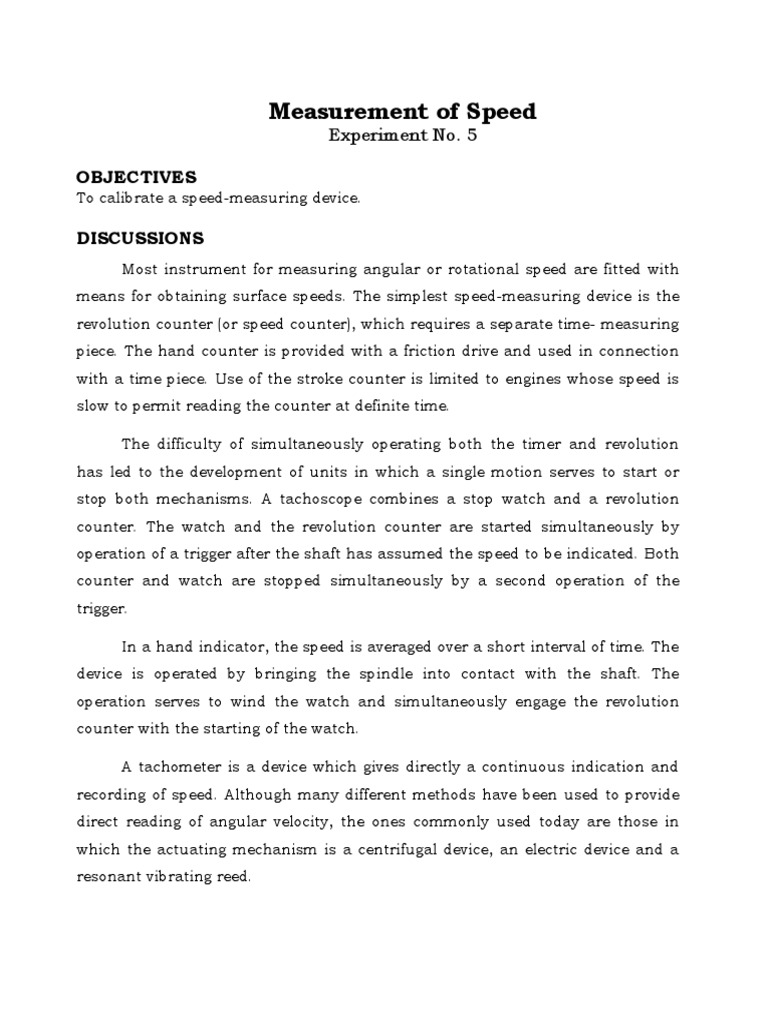Speed Measurement Experiment Techniques | PDF | Time | Mechanical ...