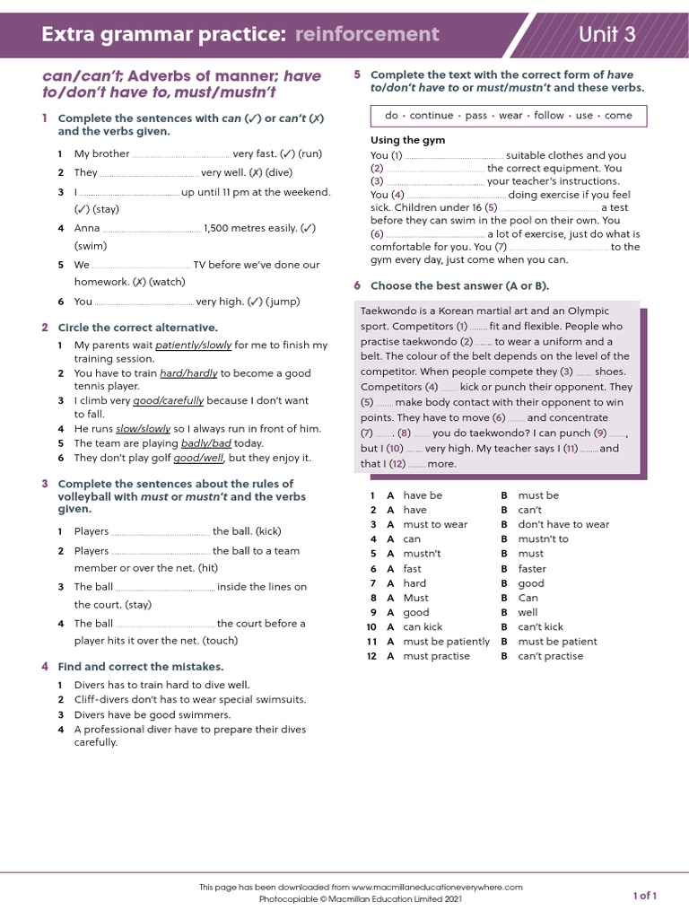 A2 U3 Extra Grammar Practice Reinforcement | PDF | Volleyball | Recreation