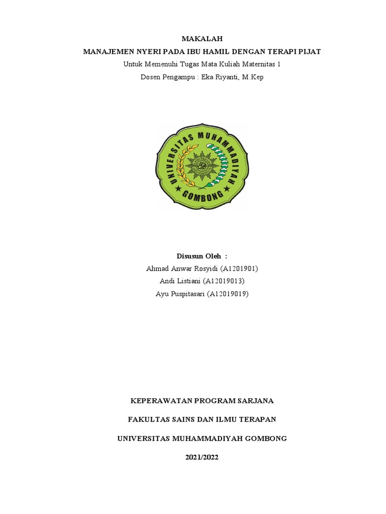 07 Makalah Manajemen Nyeri Pada Ibu Hamil Dengan Terapi Pijat Pdf 