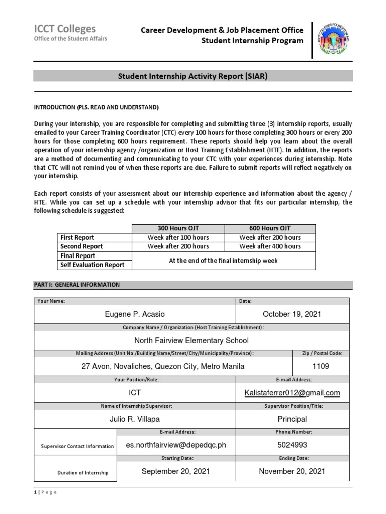 Student Internship Activity Report Guide | PDF | Internship | Job Hunting