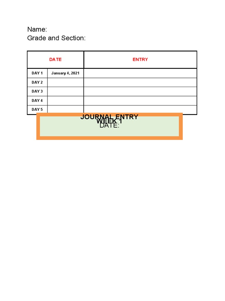 Name: Grade and Section:: Journal Entry Week 1 | PDF