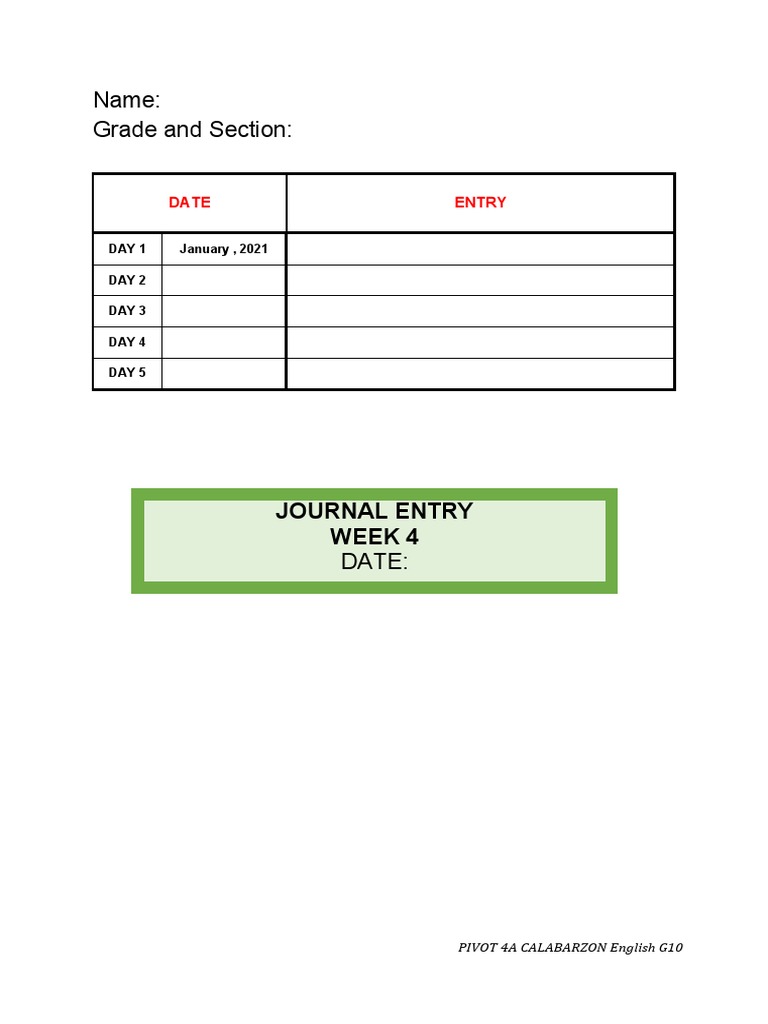 Name: Grade and Section:: Journal Entry Week 4 | Download Free PDF ...